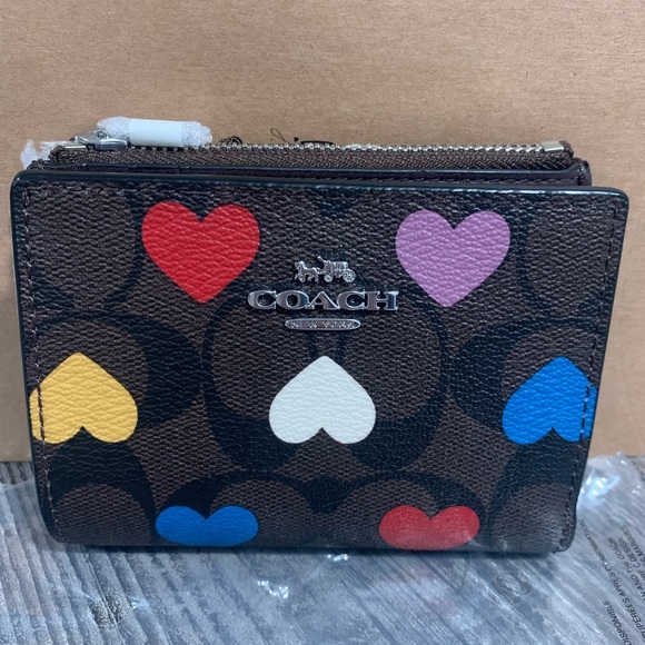 Coach | Bags | Coach Bifold Wallet Signature Canvas Hearts | Poshmark